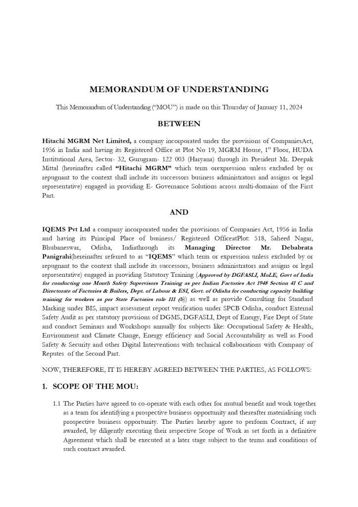 MOU Teaming Partners IQEMS & Hitachi signed – IQEMS India