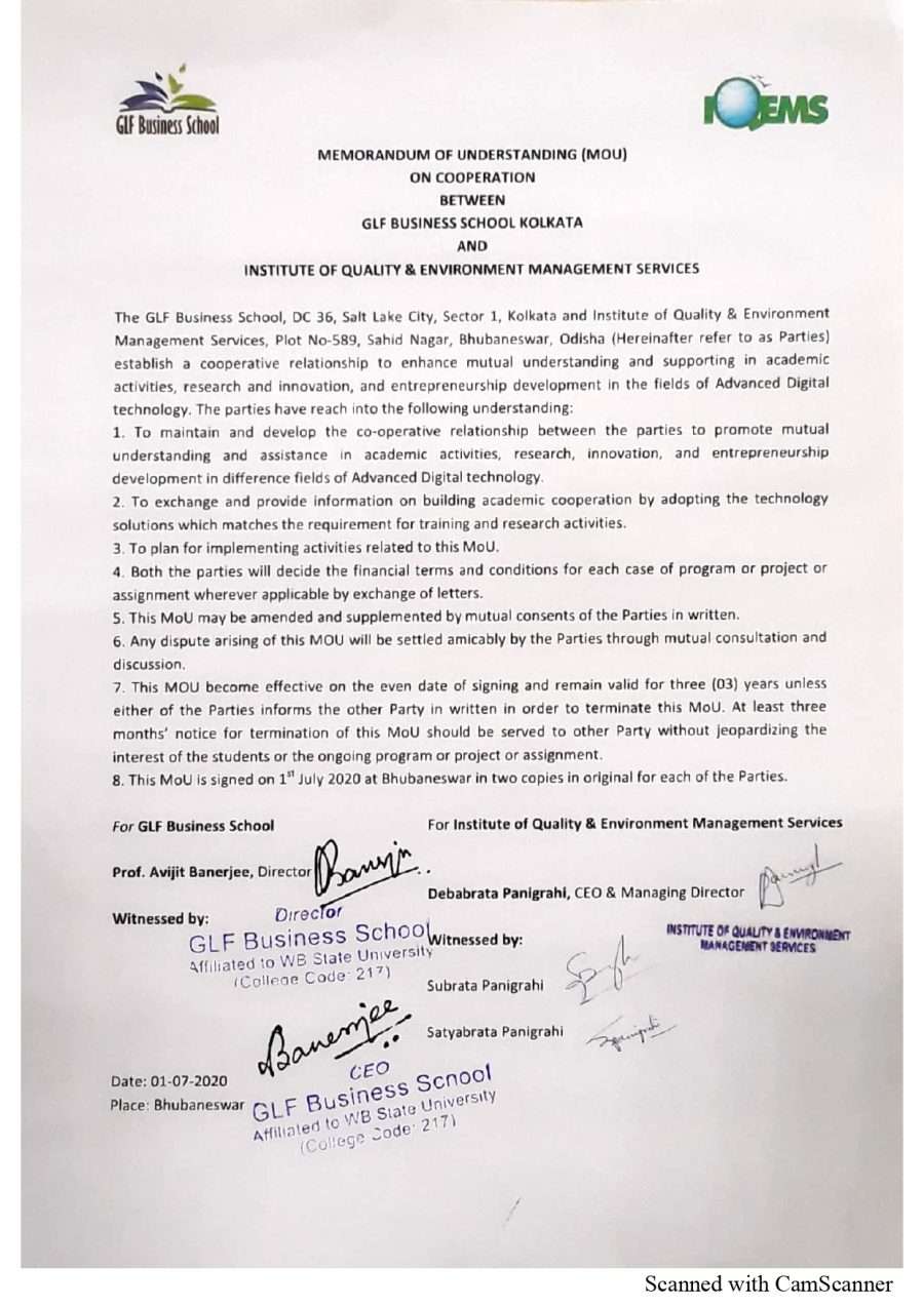 MoU GLF Business School – IQEMS India